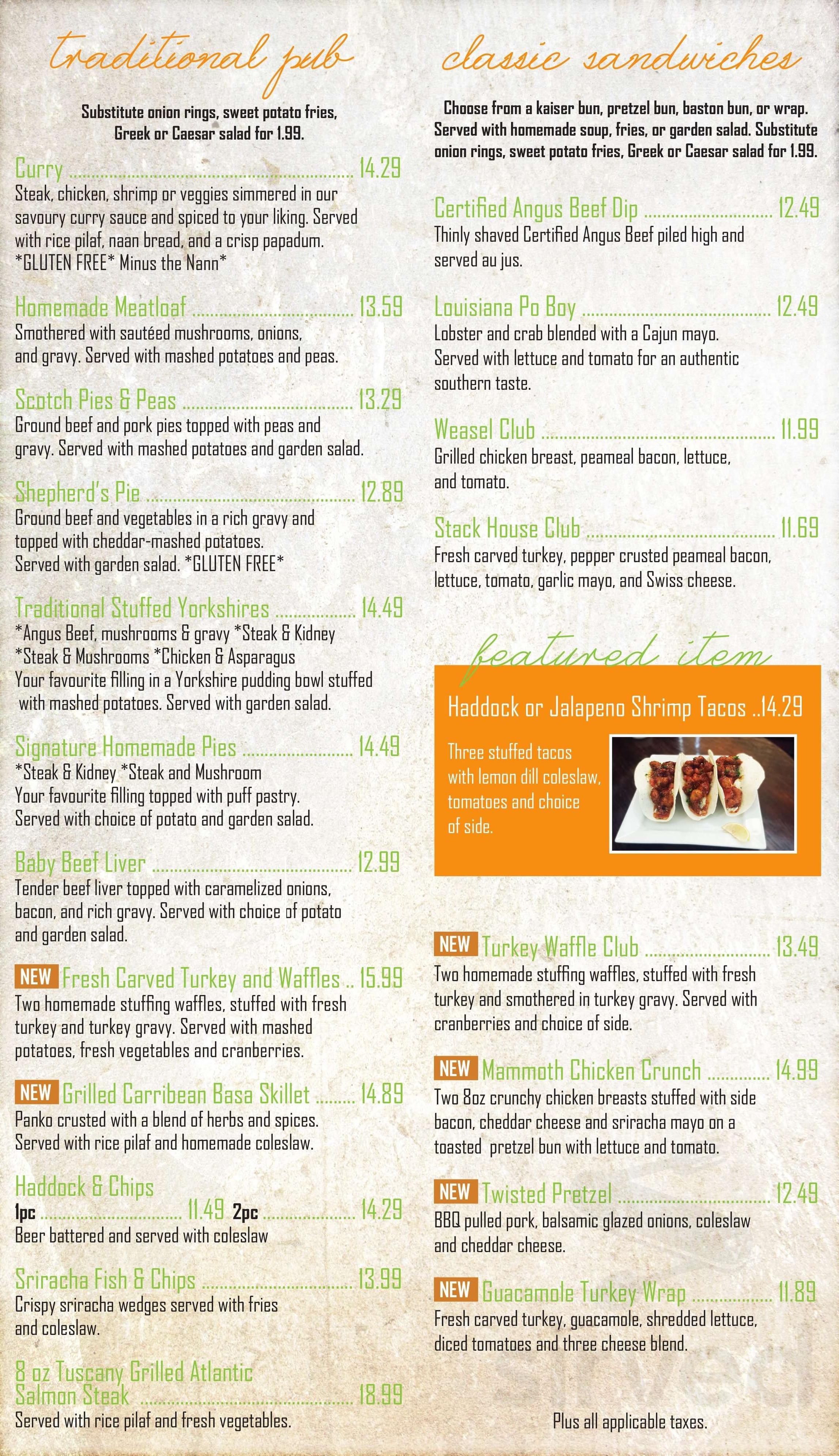 Waltzing Weasel Pub - Oshawa menu in Oshawa, Ontario, Canada