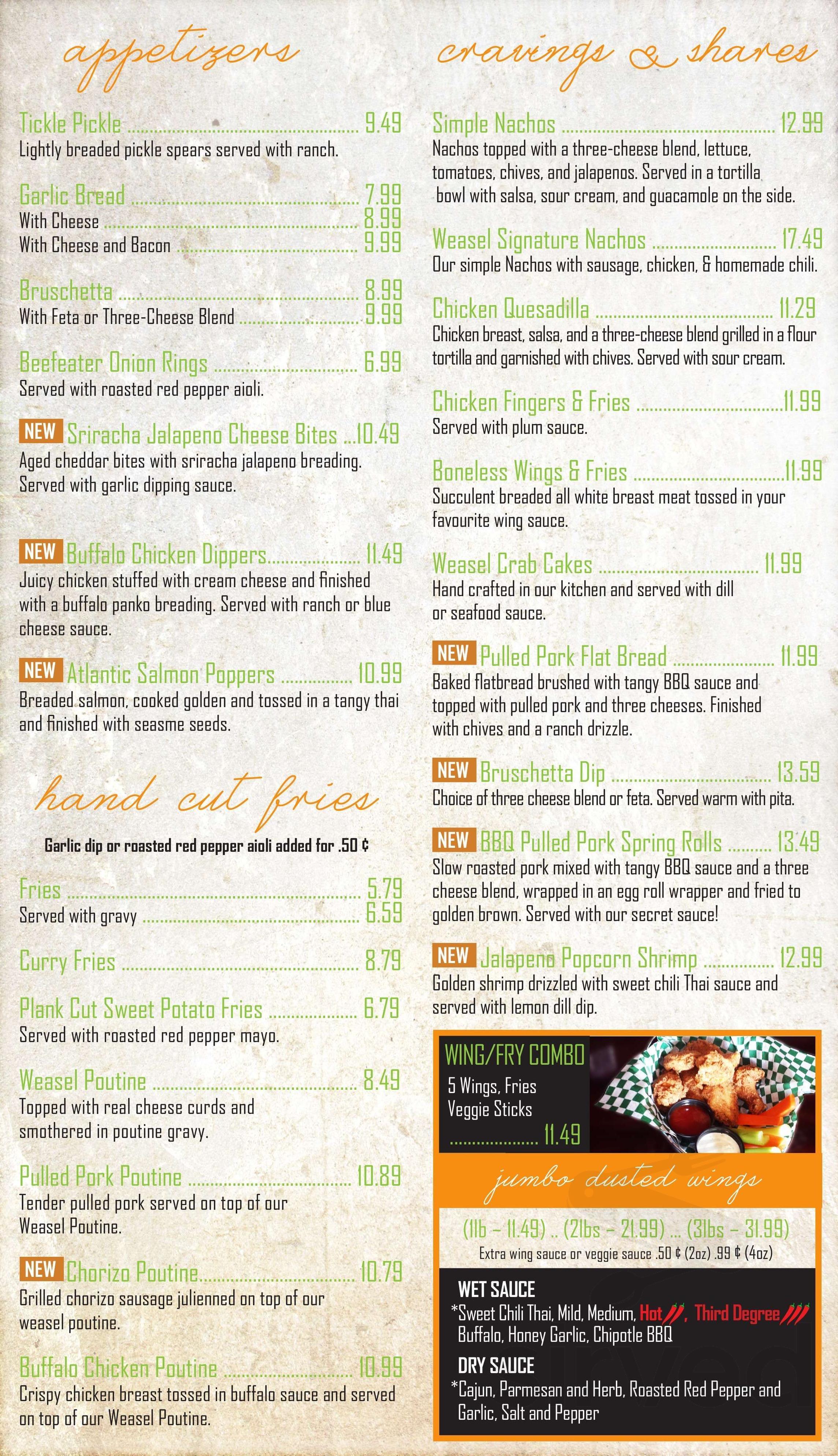 Waltzing Weasel Pub - Oshawa menus in Oshawa, Ontario, Canada