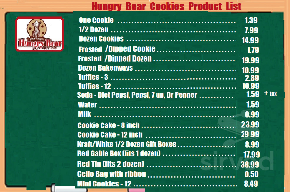 Hungry Bear Cookies menus in Fresno, California, United States