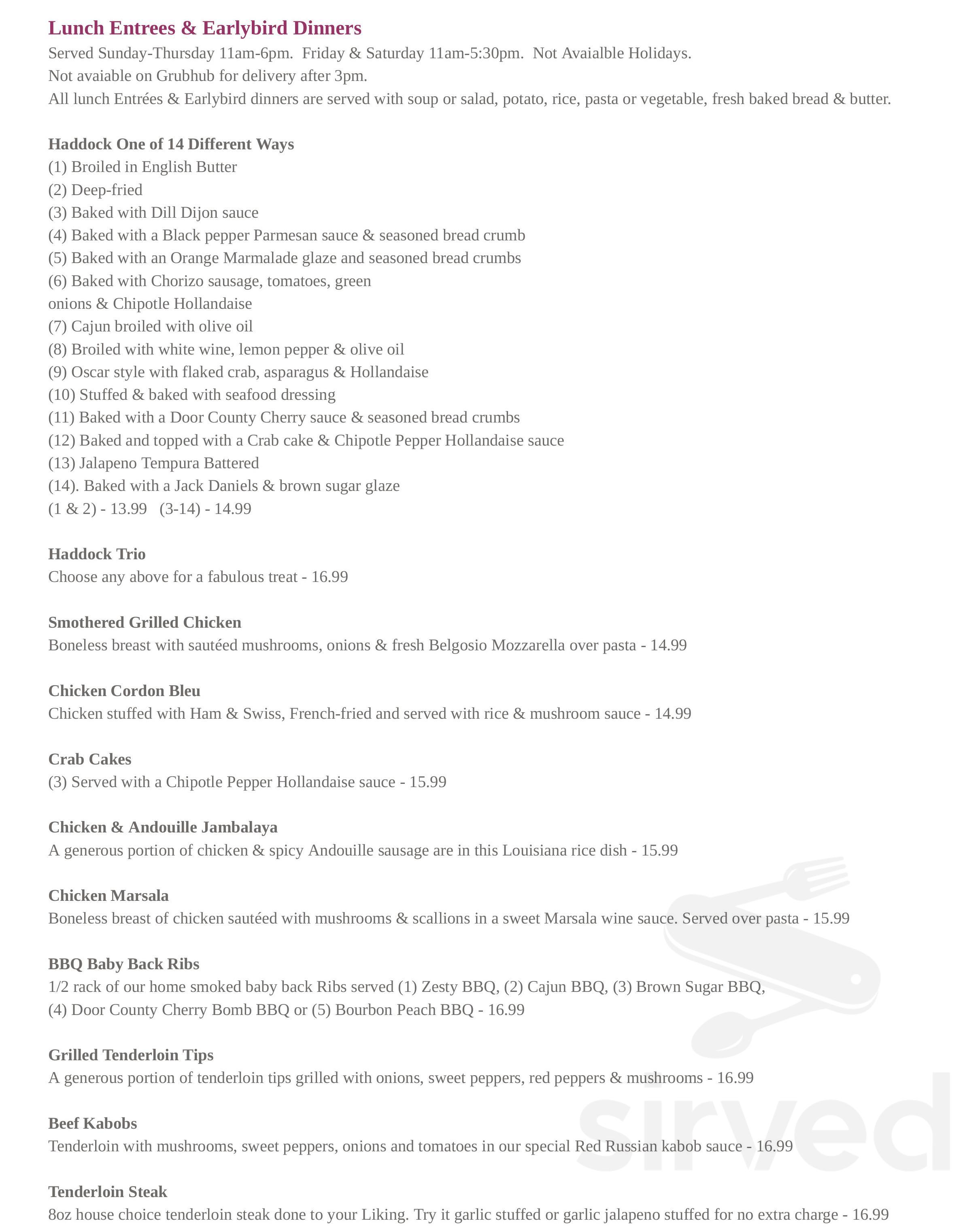 Menu - Appleton WI's The Red Ox Seafood and Steakhouse | Sirved