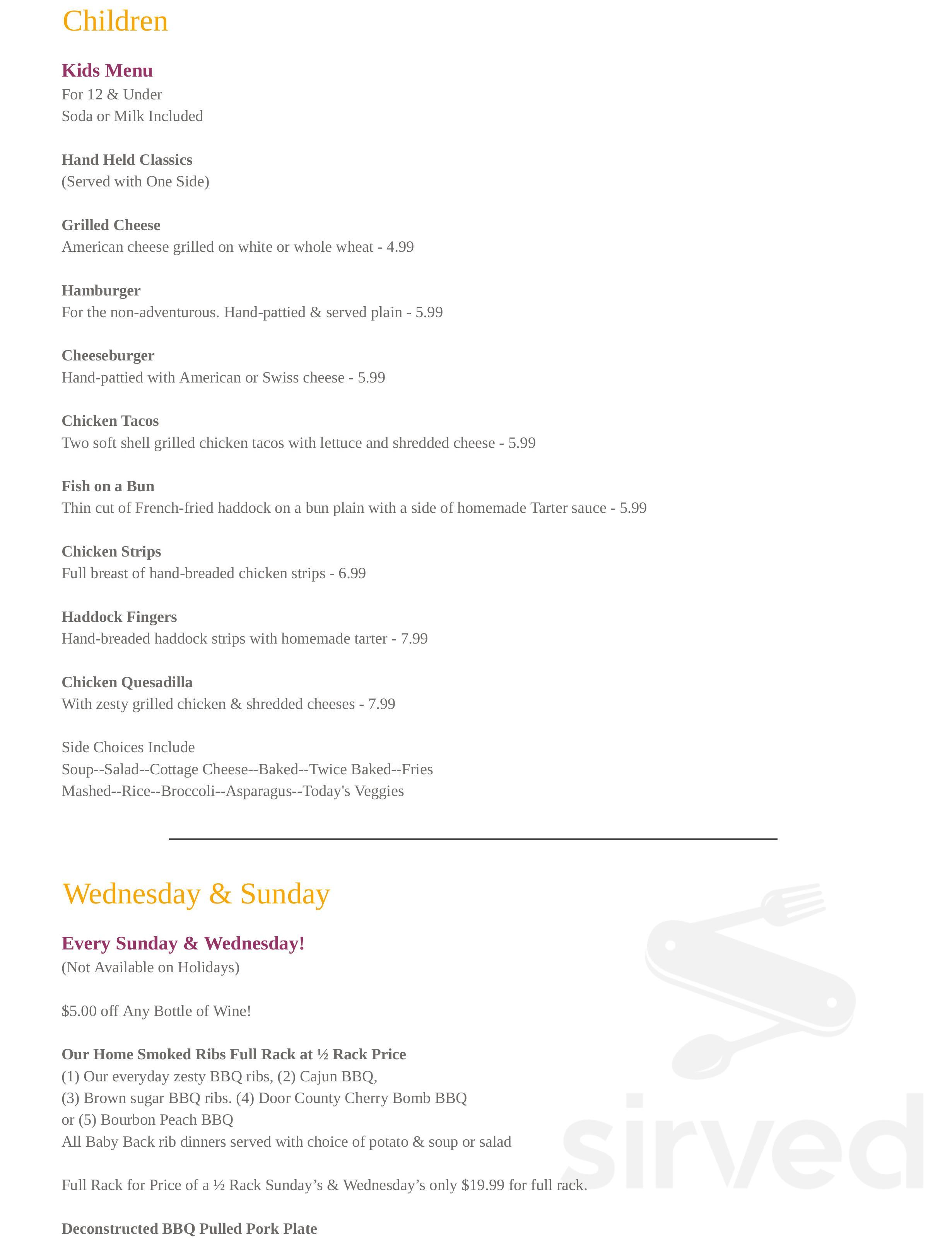 Menu - Appleton WI's The Red Ox Seafood and Steakhouse | Sirved