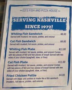 Ed's Fish & Pizza House menu in Nashville, Tennessee, USA