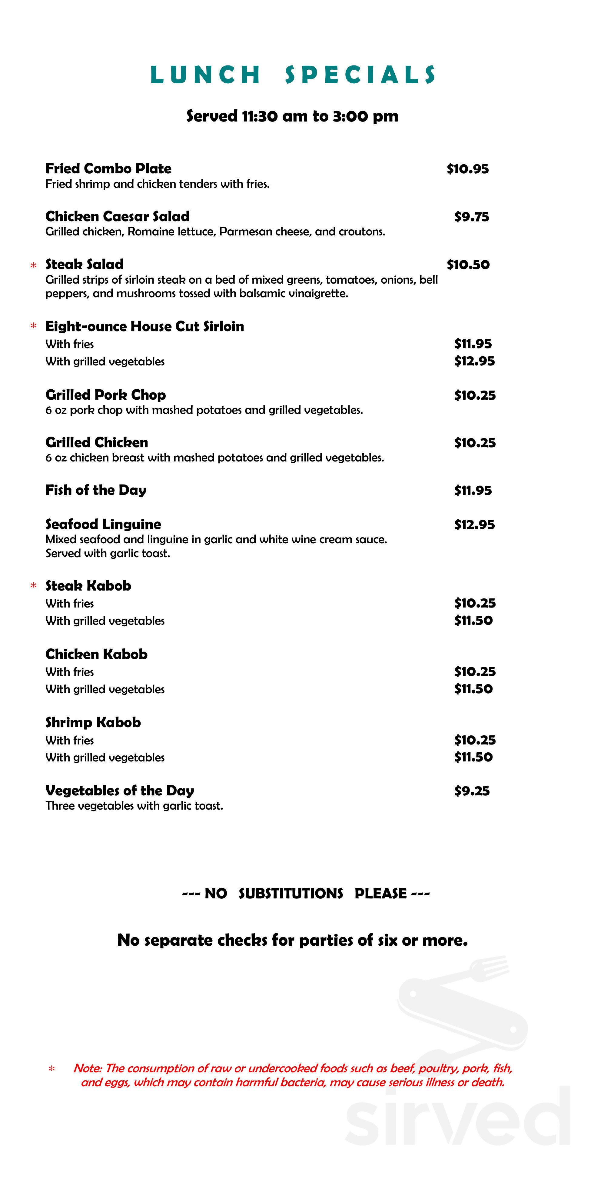 Jo's Grille menu in Atlanta, Georgia, USA