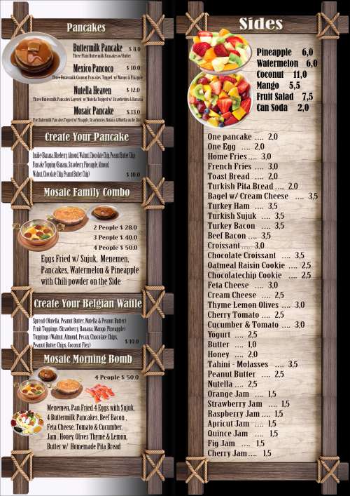 Mosaic Cafe Restaurant menu in Virginia Beach, Virginia, USA