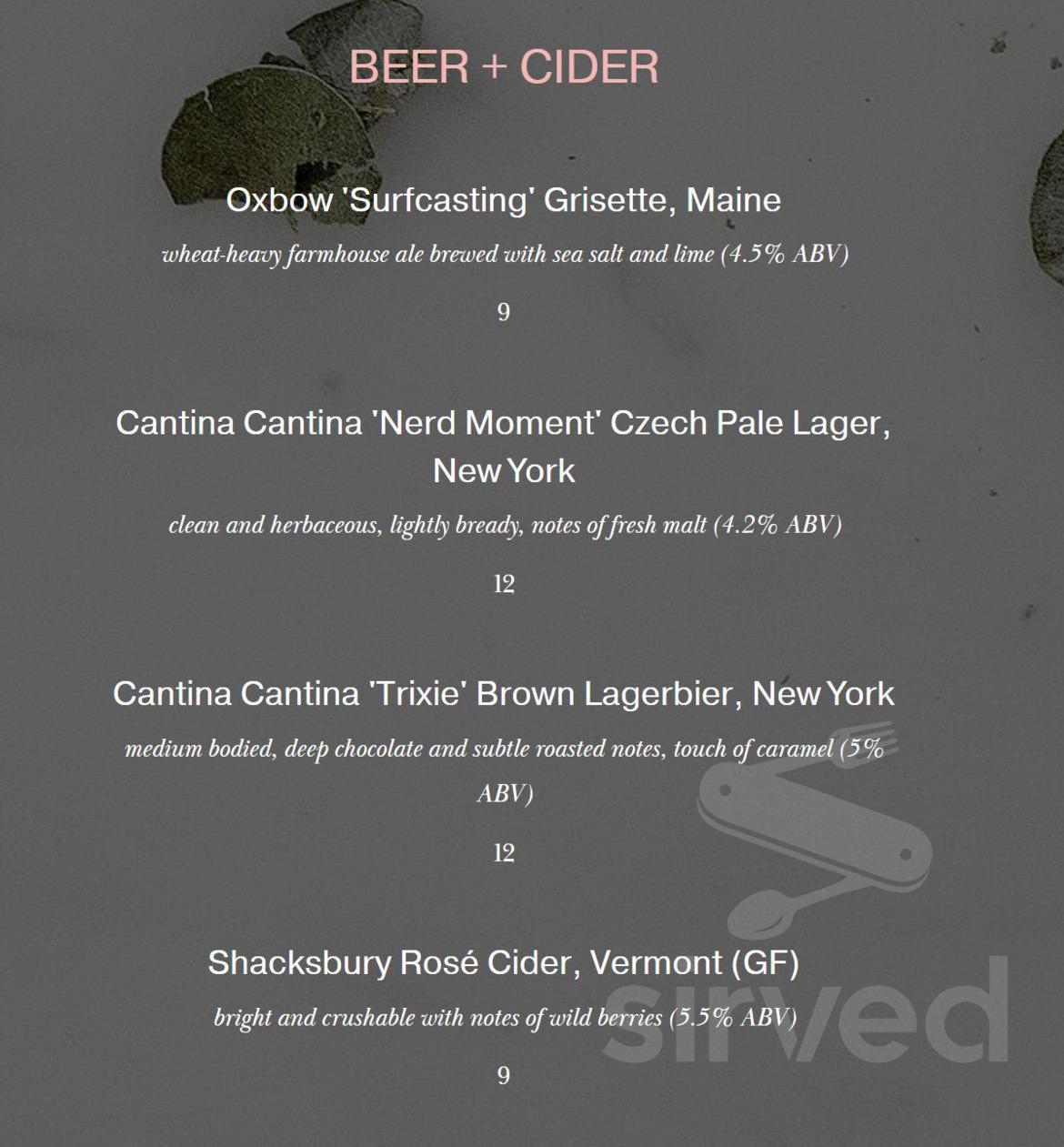 Cadence menu in New York, New York, USA