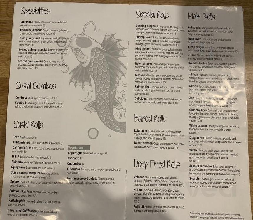 Menu - Grants Pass OR's Koi Sushi Bar | Sirved