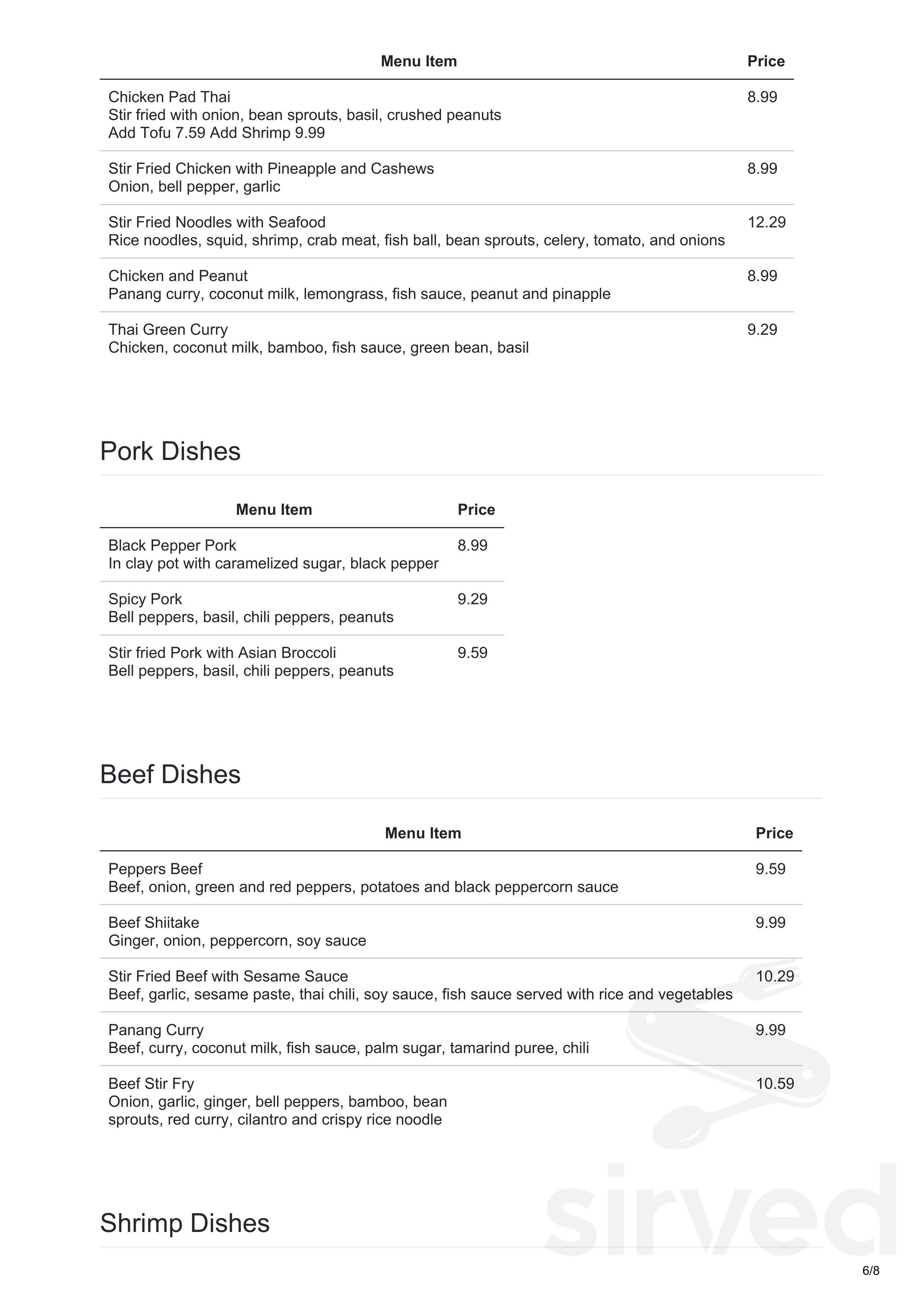 Menu - Indianapolis IN's Sandra Rice & Noodles | Sirved