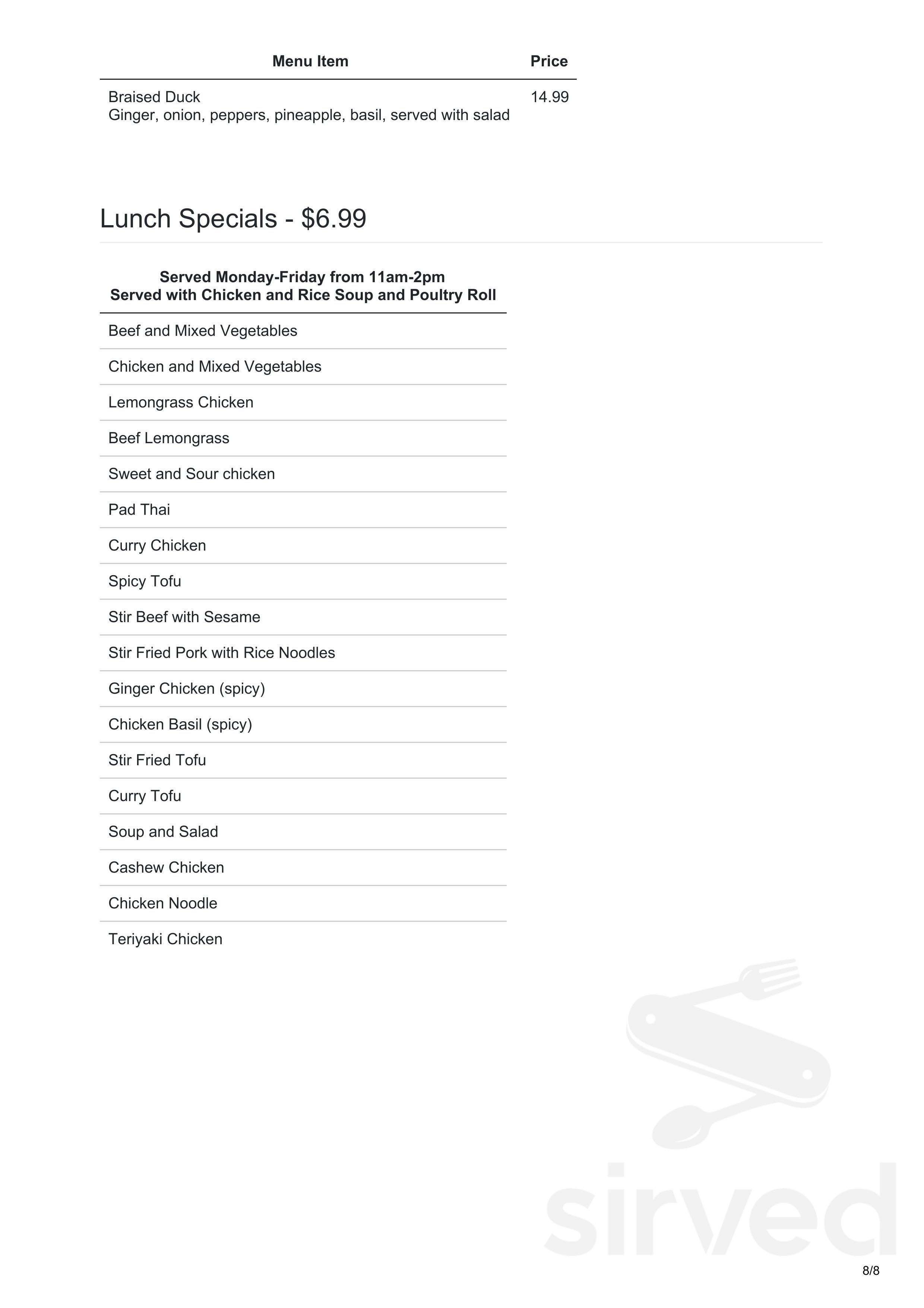 Menu - Indianapolis IN's Sandra Rice & Noodles | Sirved