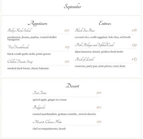 Restaurant Anise menu in Granbury, Texas, USA