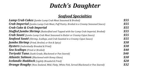 Menu for Dutch's Daughter in Frederick, MD | Sirved