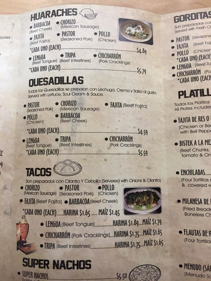 Taco Rico menu in Arlington, Texas, USA