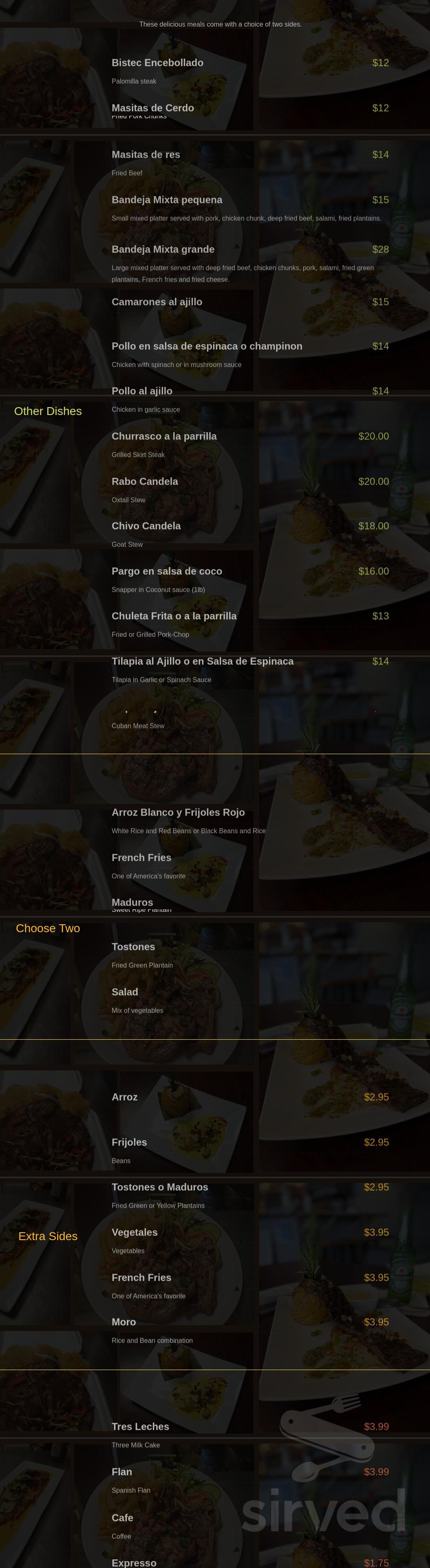 Menu for Mofongo Candela in Lake Worth, Florida, United States