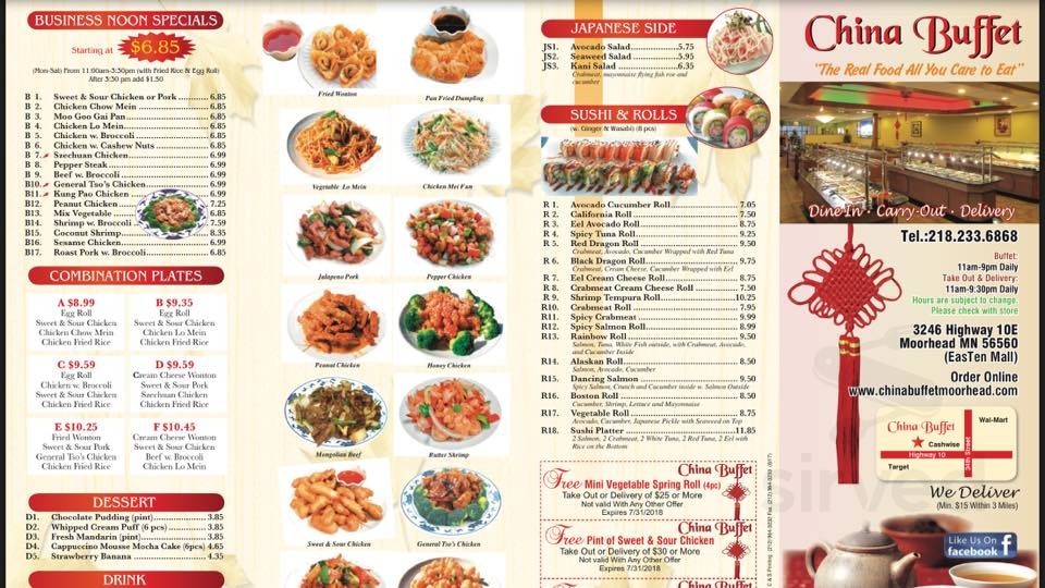 Menu for China Buffet in Moorhead, MN | Sirved