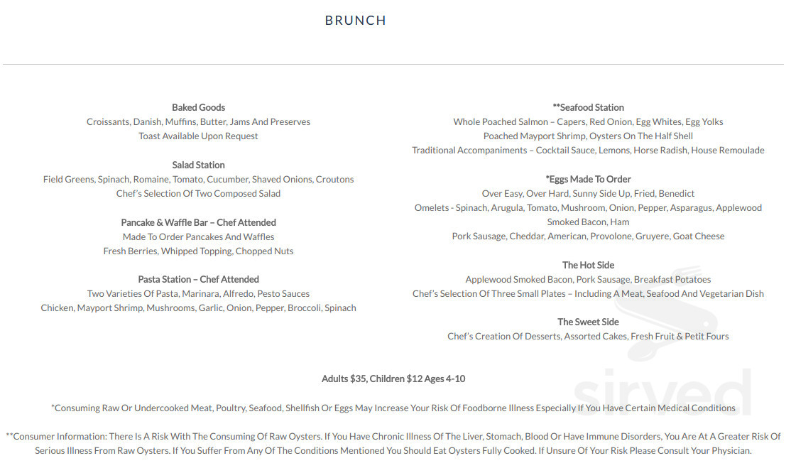 Atlantic Grille Oceanfront Restaurant menu in Palm Coast, Florida, USA