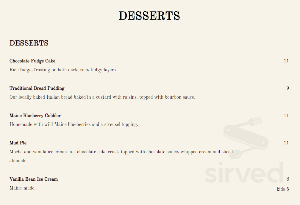 Menu for DiMillo's On The Water in Portland, ME | Sirved