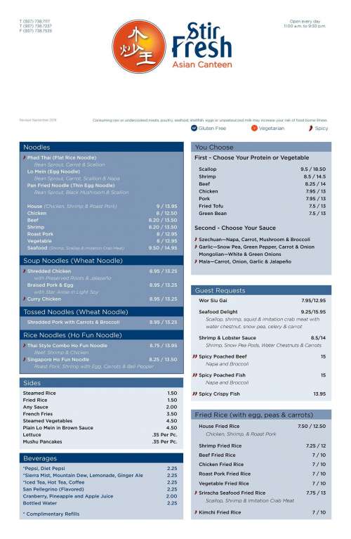 Stir Fresh Asian Canteen menu in Marysville, Ohio, USA