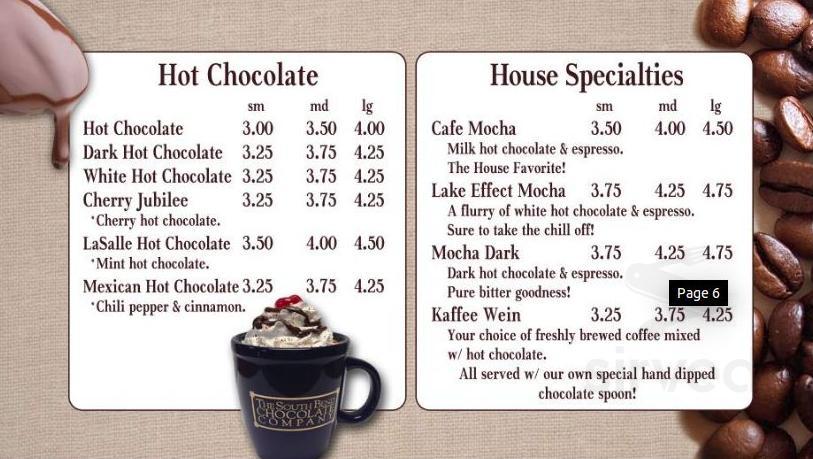 South Bend Chocolate Cafe menus in South Bend, Indiana, United States