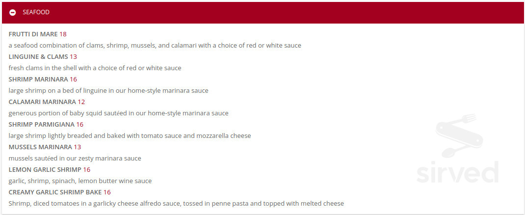 Vignetos Italian Grill menu in Weston, Florida, USA