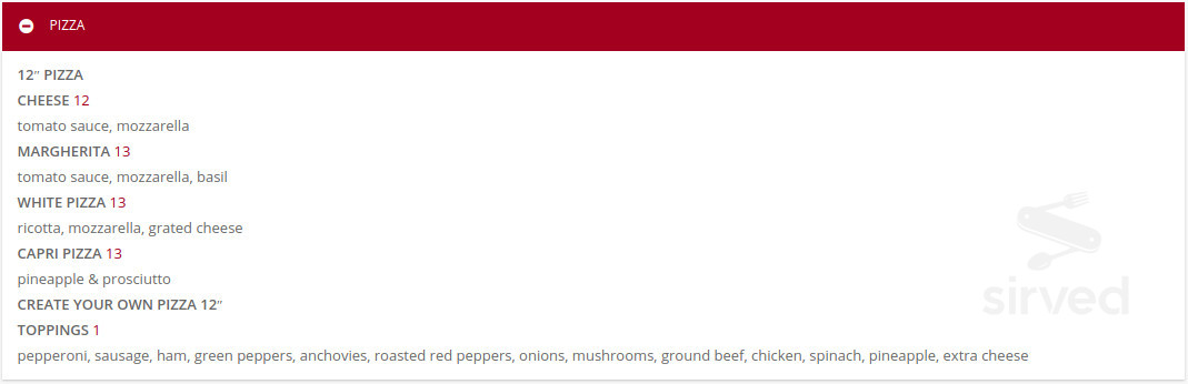 Vignetos Italian Grill menu in Weston, Florida, USA