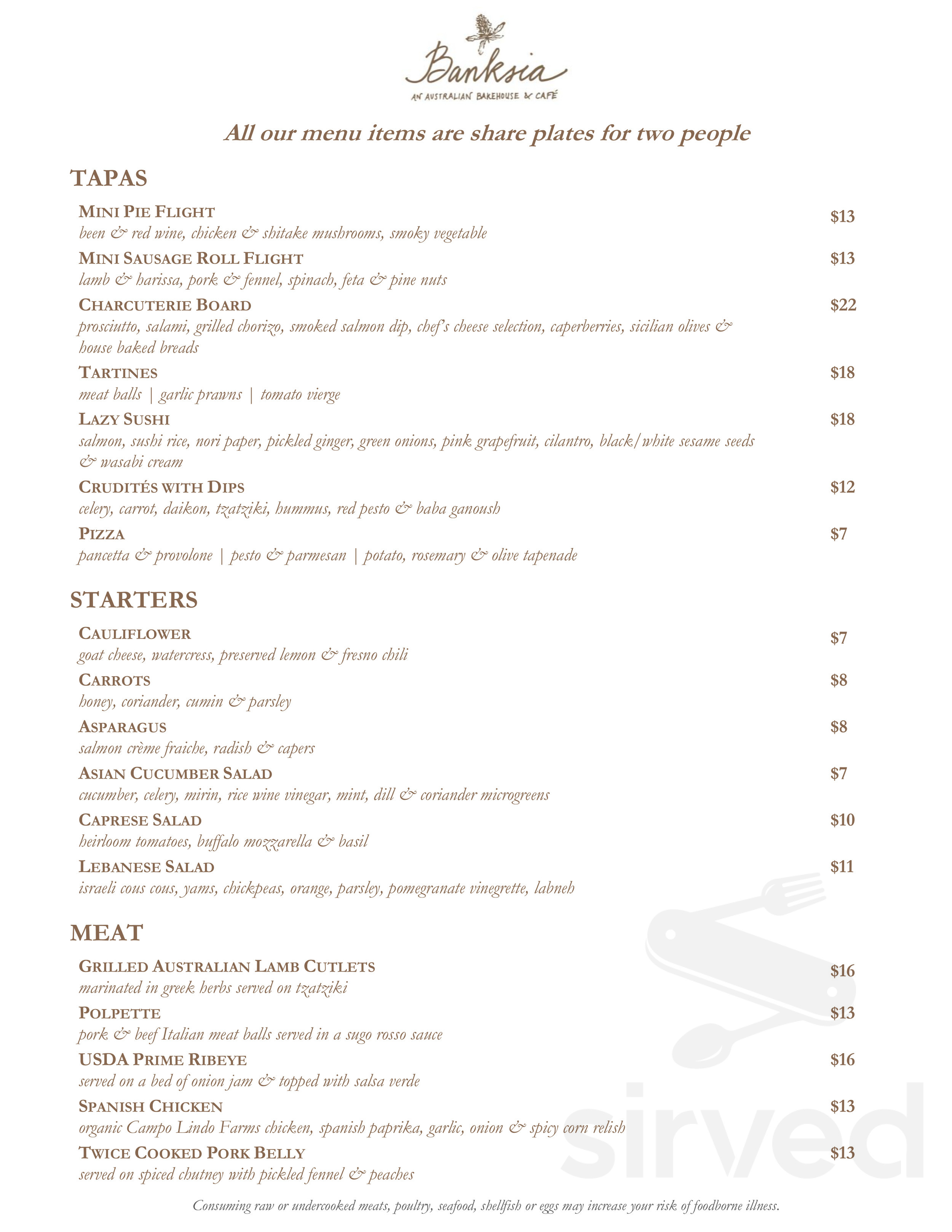 Menu for Banksia - Downtown in Kansas City, MO | Sirved
