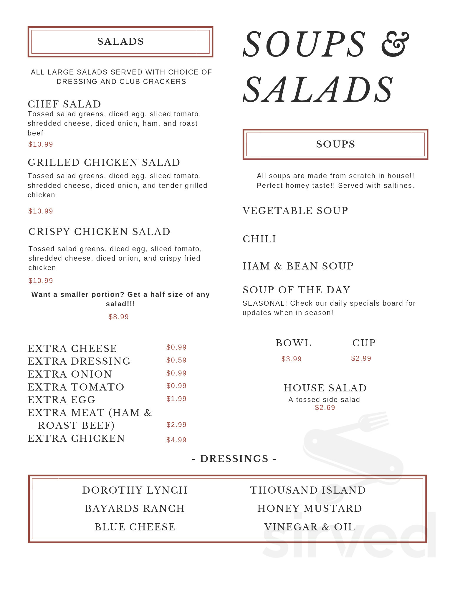 Bayard's Cafe menu in Salina, Kansas, USA