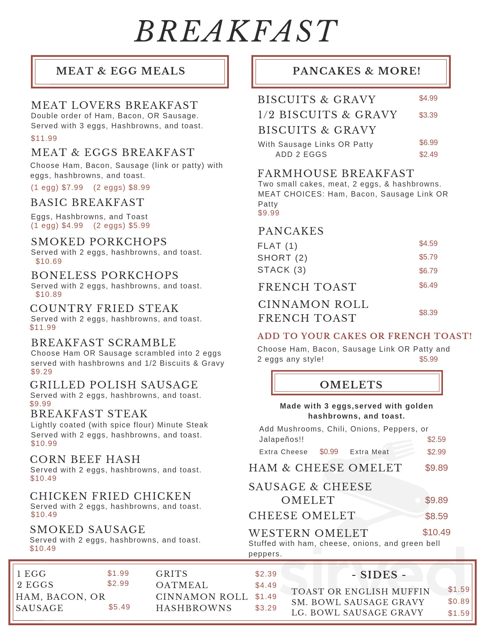 Bayard's Cafe menu in Salina, Kansas, USA