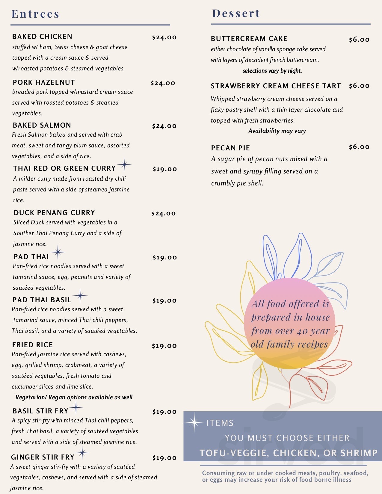 221 menu in Bethlehem, Pennsylvania, USA