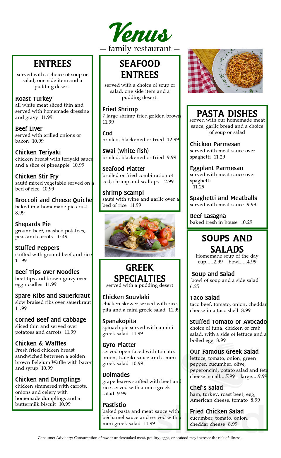 Venus Restaurants menu in Largo, Florida, USA