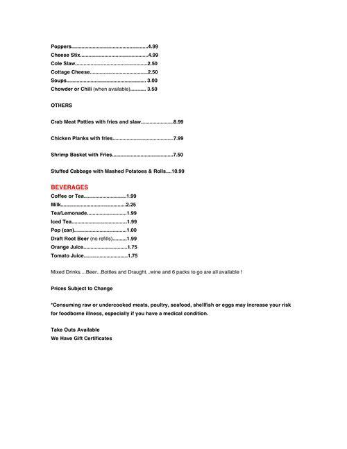 Emil's Lounge menu in Rankin, Pennsylvania, USA