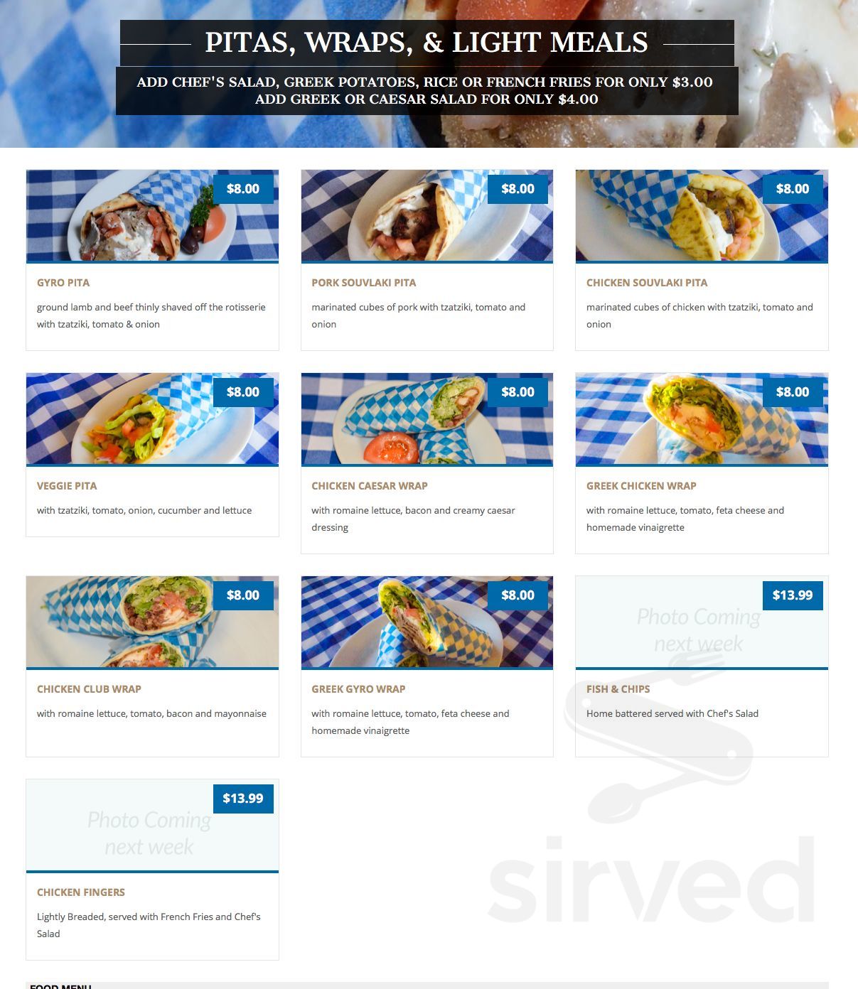 Menu - Kingston ON's Greektown Grill & Takeout | Sirved
