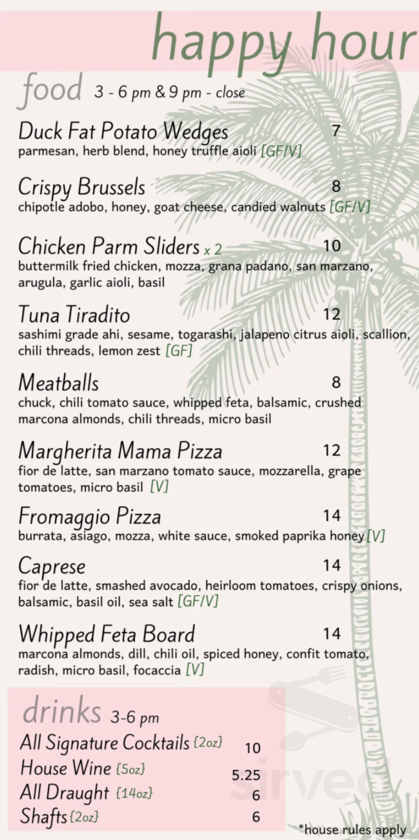 The Rooftop YYC menu in Calgary, Alberta, Canada