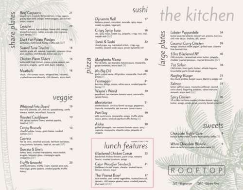 The Rooftop YYC menu in Calgary, Alberta, Canada