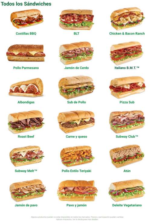 Subway menu in 21100 Mexicali, B.C., Mexico