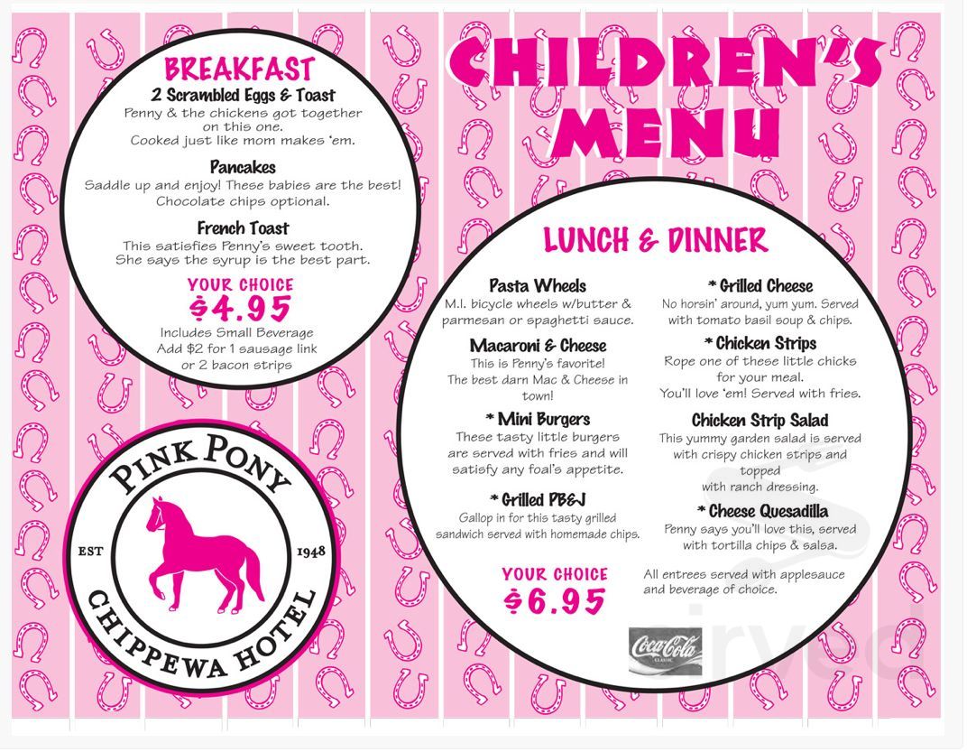 Pink Pony menu in Mackinac Island, Michigan, USA