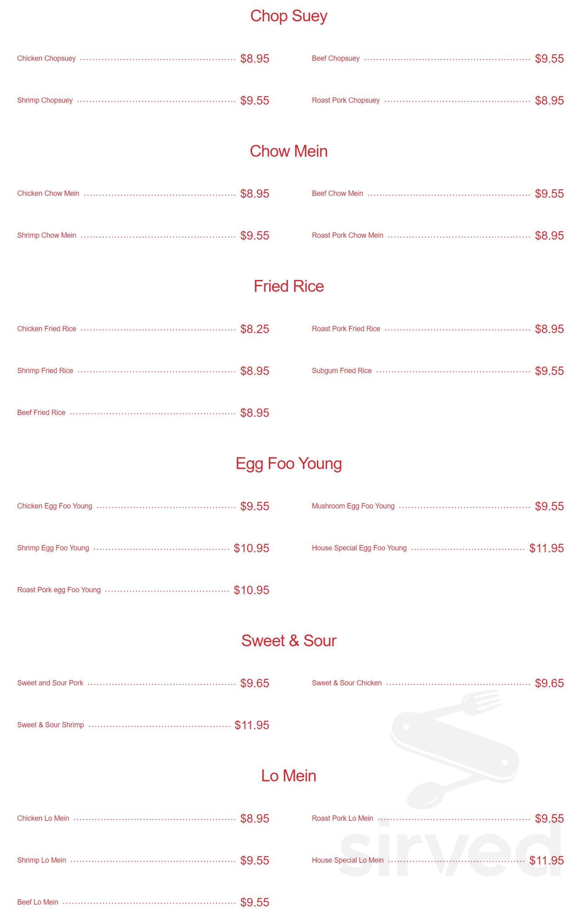 China Inn menu in Seneca, South Carolina, USA