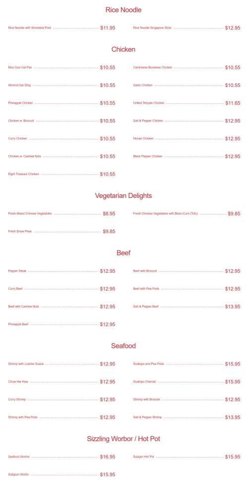 China Inn menu in Seneca, South Carolina, USA