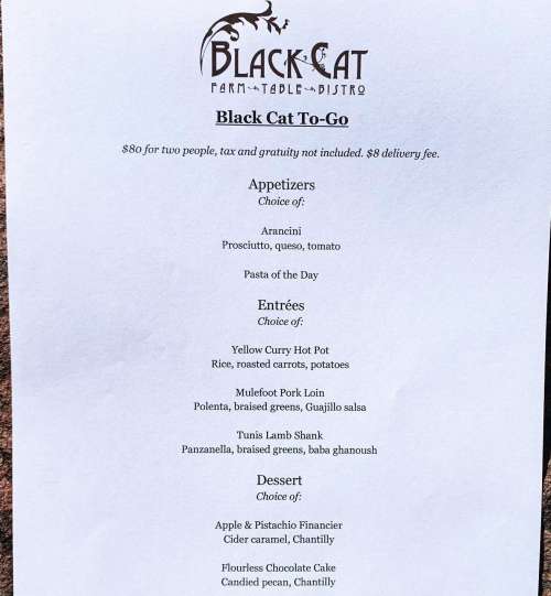 Black Cat menu in Boulder, Colorado, USA