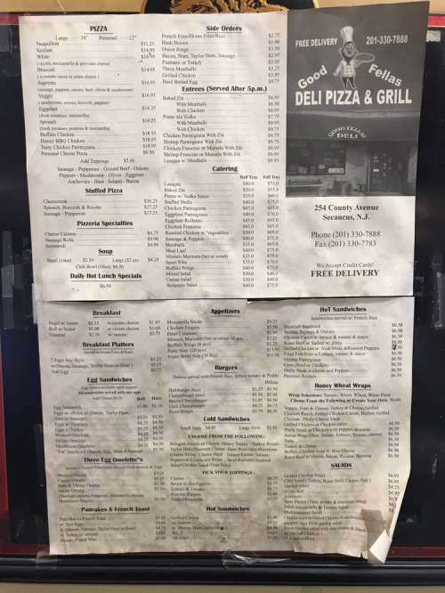 Good Fella's Deli menu in Secaucus, New Jersey, USA