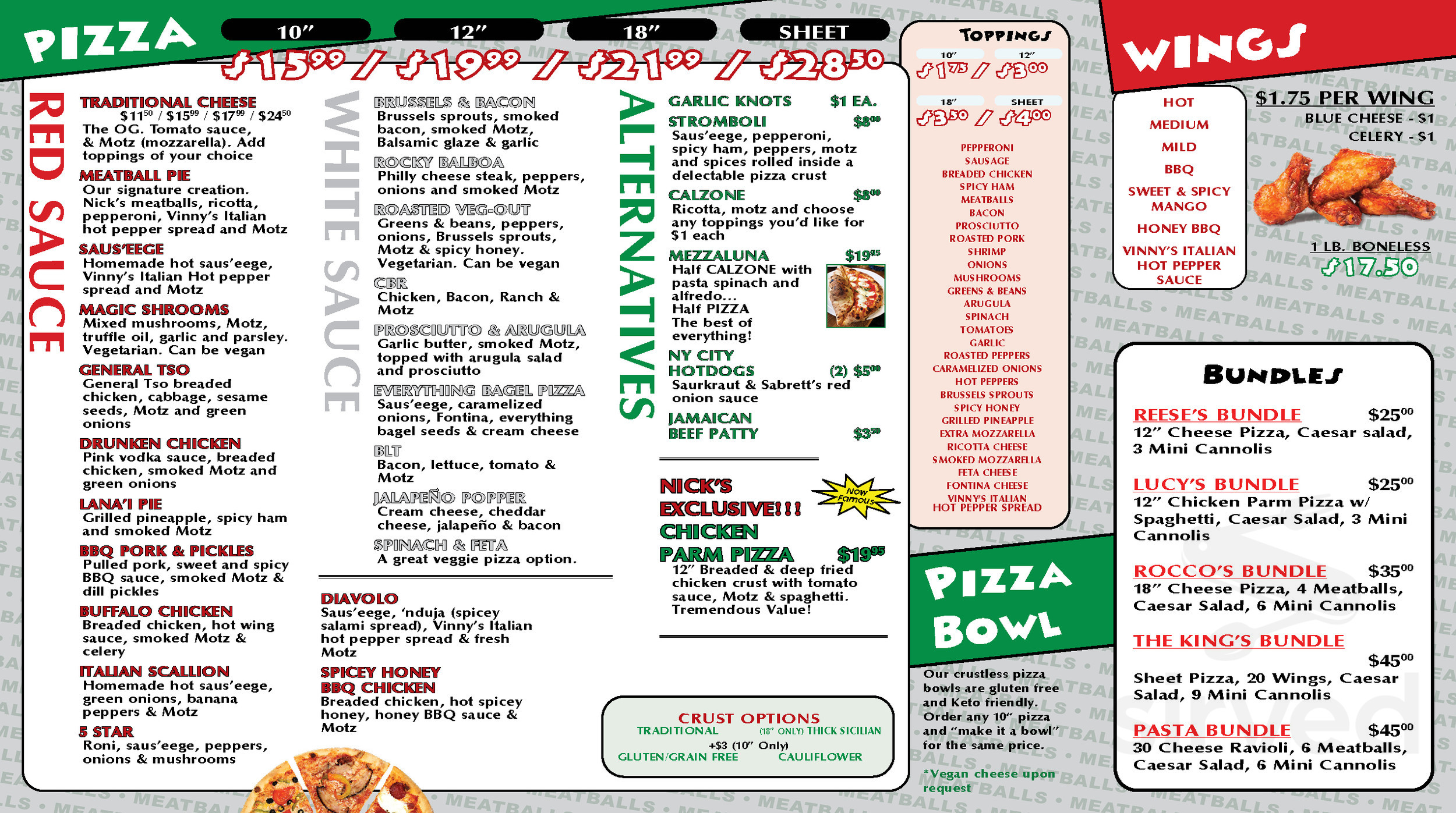Nicky C's Hometown Pizzeria and Meatball Shop menu in Homer, New York, USA