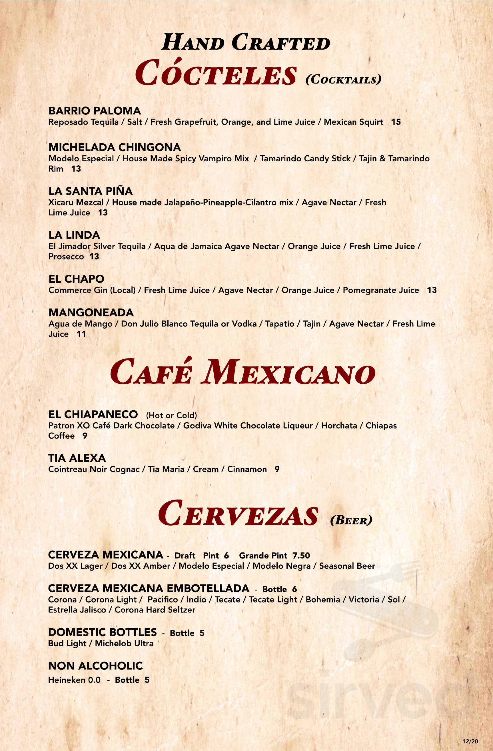 Menu - Queen Creek AZ's Barrio Queen | Sirved