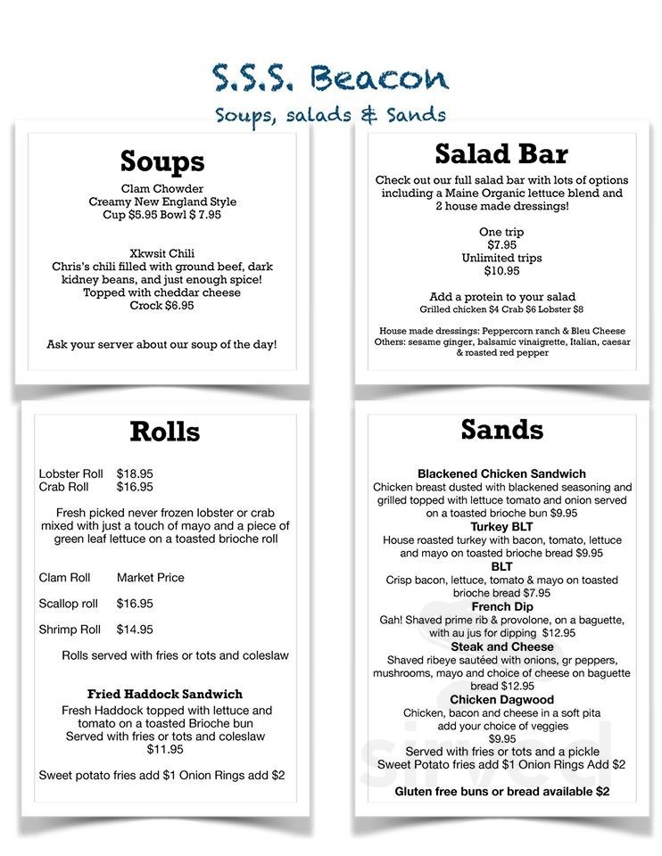 Menu - Trenton ME's The Beacon Bar and Grill | Sirved