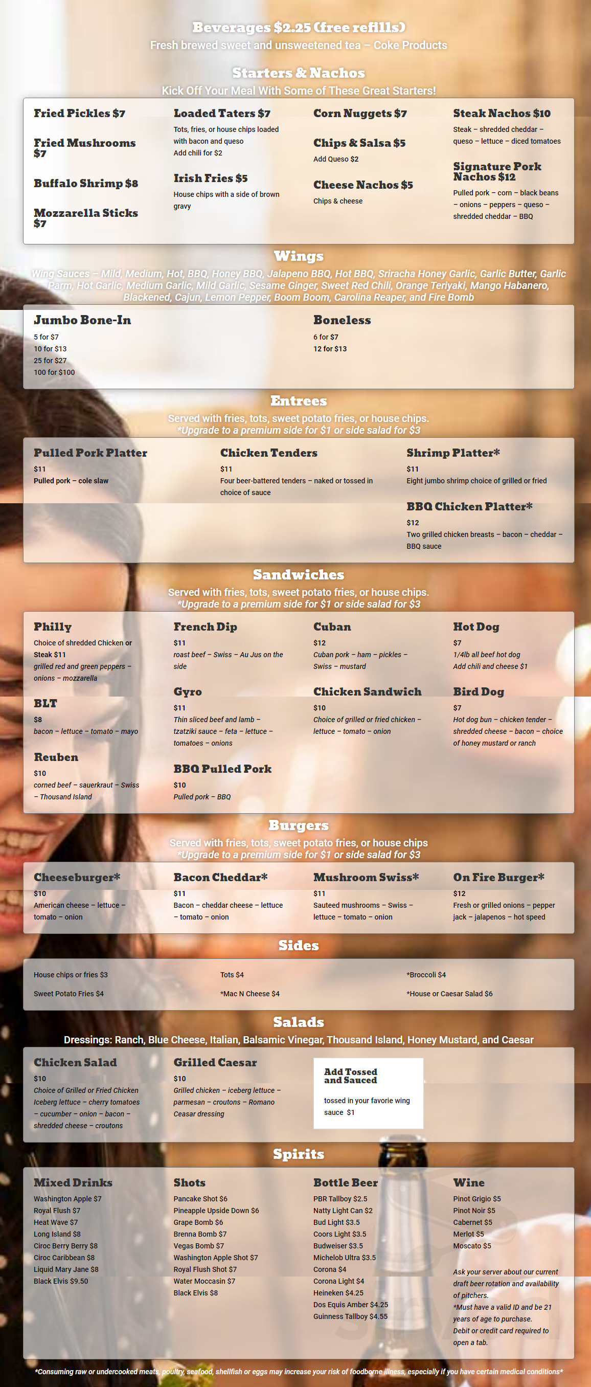 Menu - Franklin NC's Mulligans Bar & Grille | Sirved