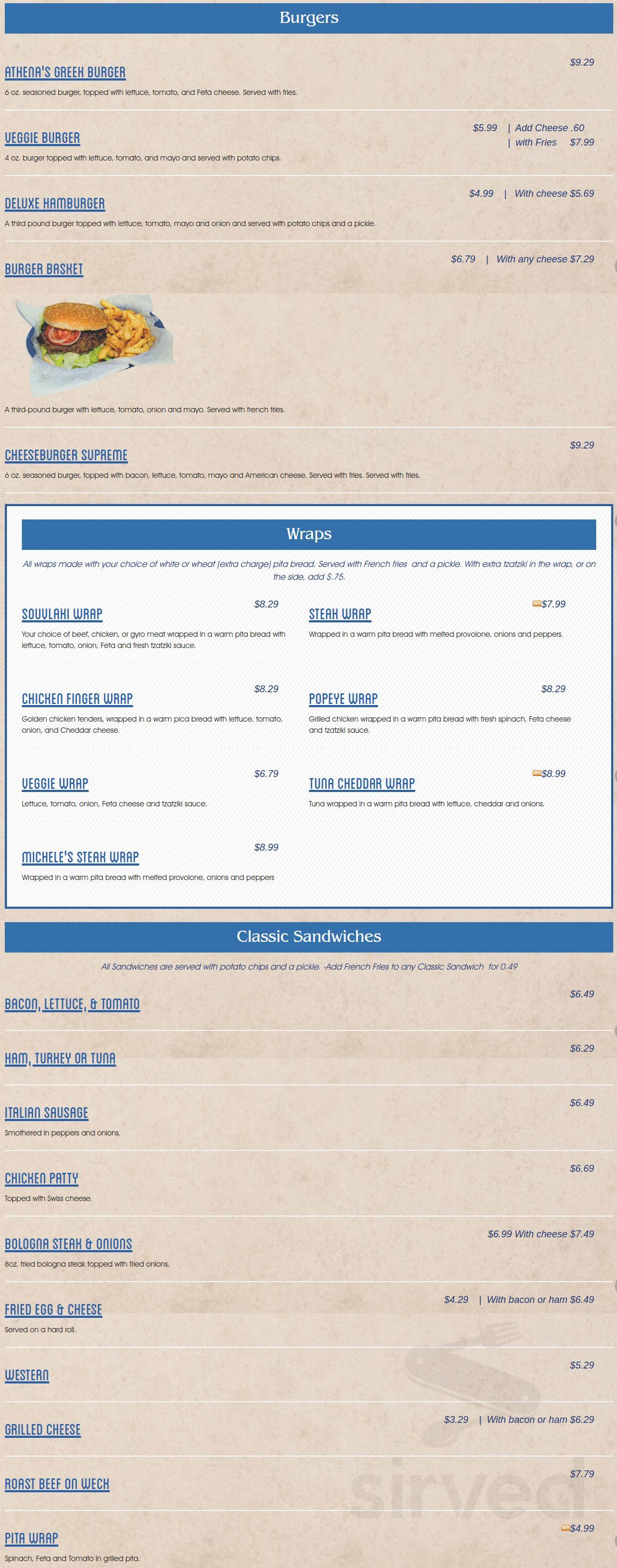 Menu for Athena's Family Restaurant in Tonawanda, NY | Sirved