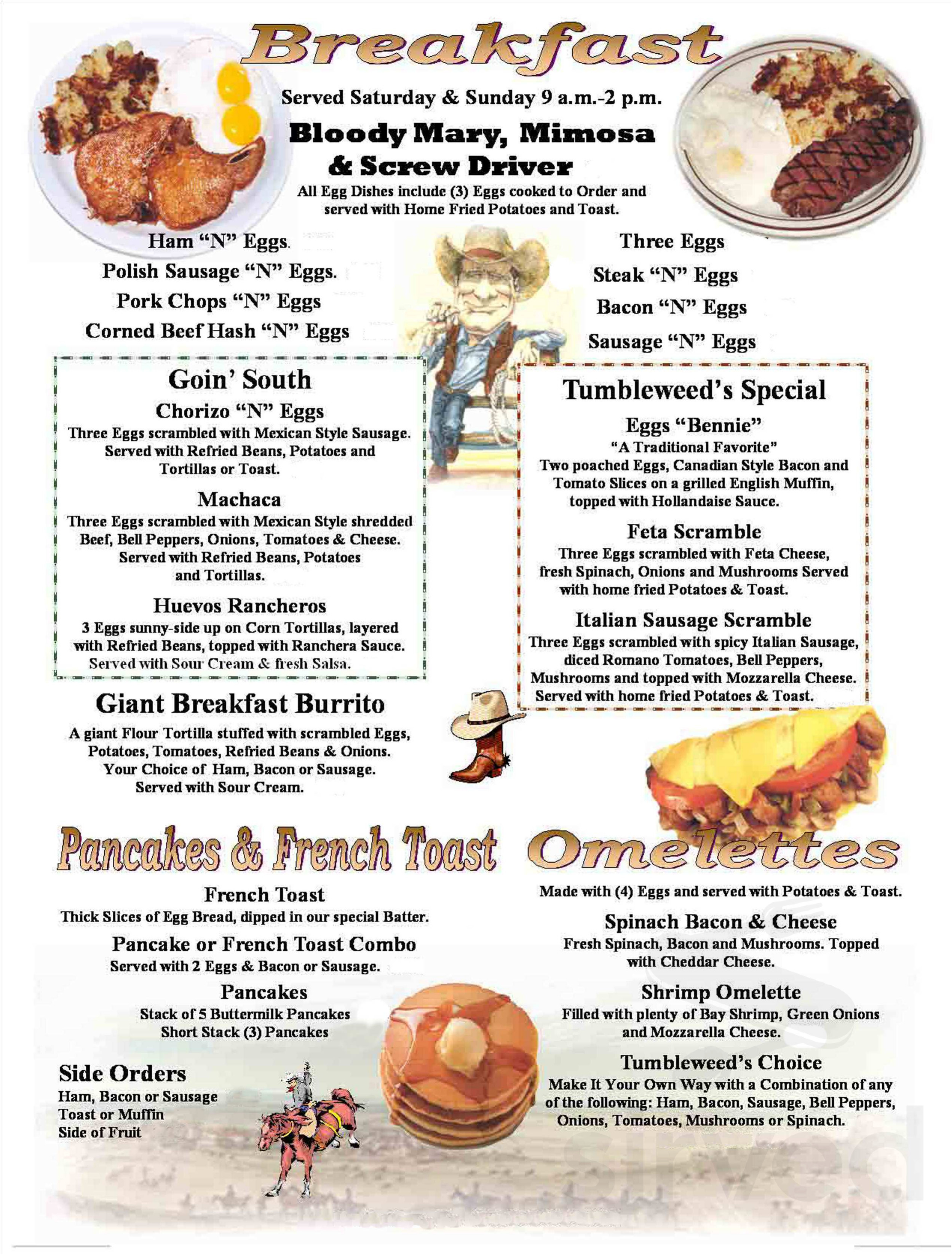 Tumbleweeds Bar & Grill menu in Huntington Beach, California, USA