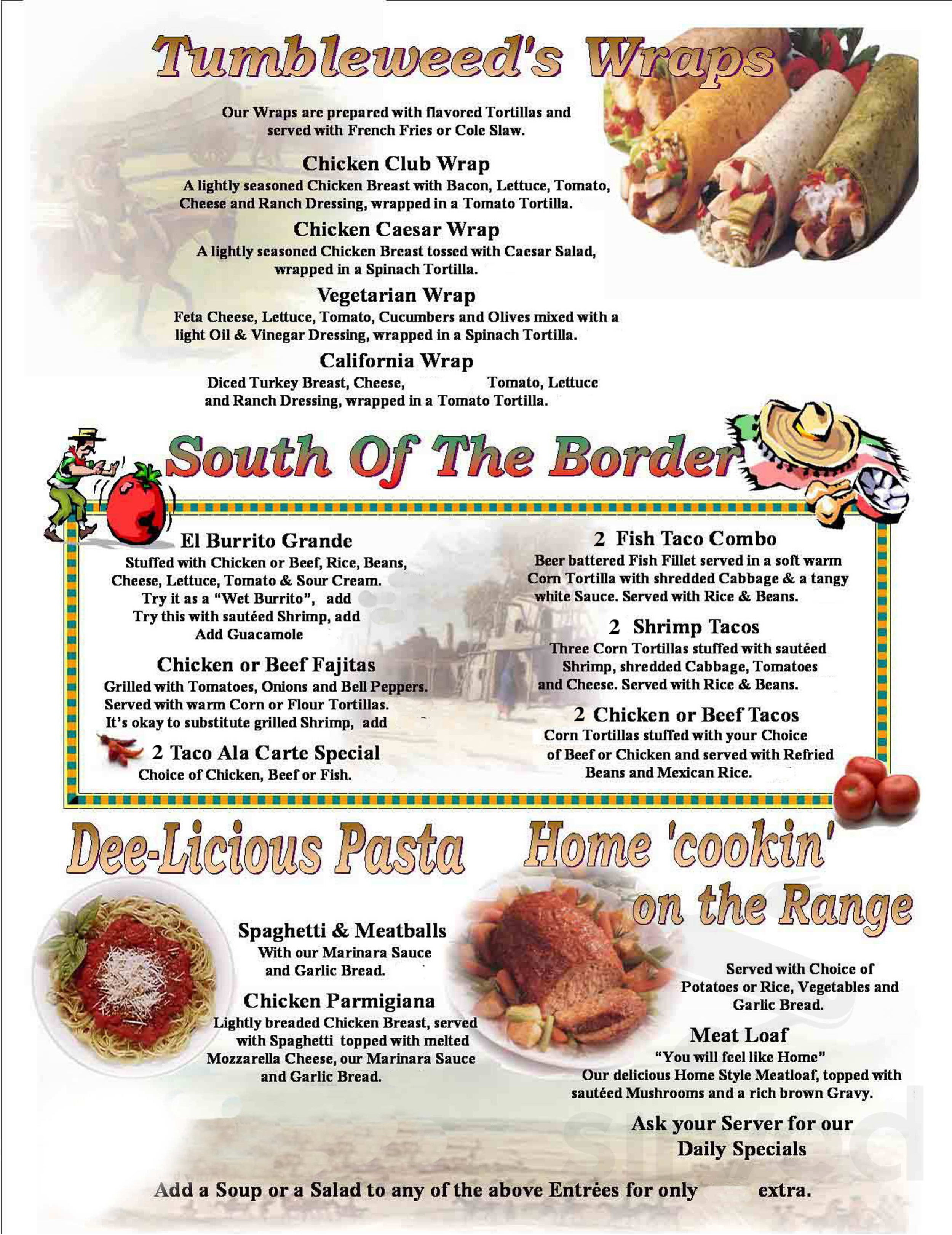 Tumbleweeds Bar & Grill menu in Huntington Beach, California, USA