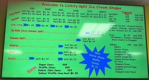 Lickity Split Ice Cream Shoppe menu in Vestal, New York, USA