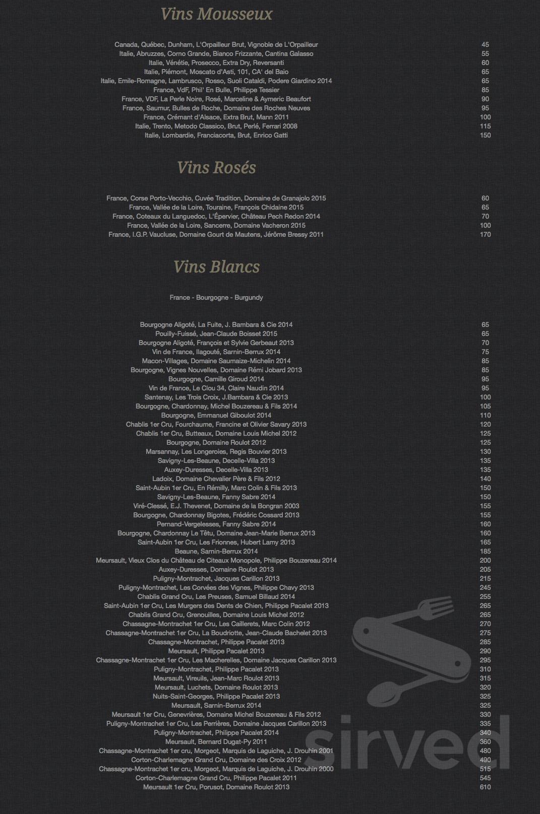 Restaurant Jérôme Ferrer - Europea menu in Montréal, Quebec, Canada