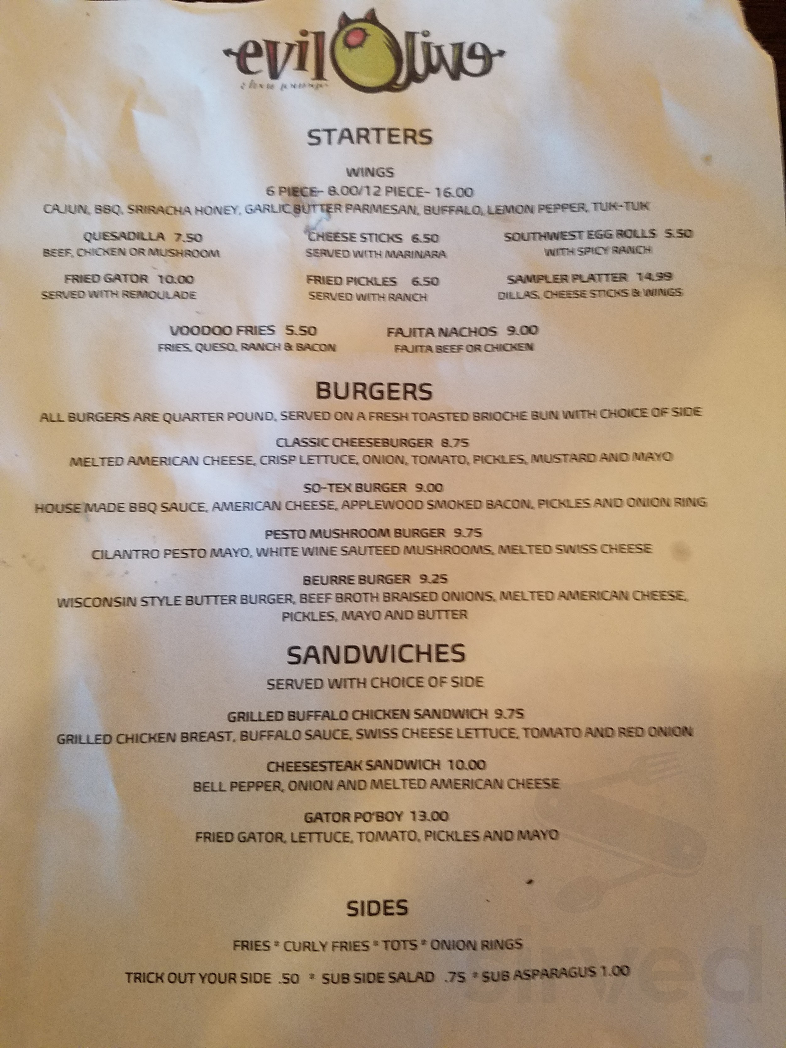Menu - San Antonio TX's Evil Olive | Sirved