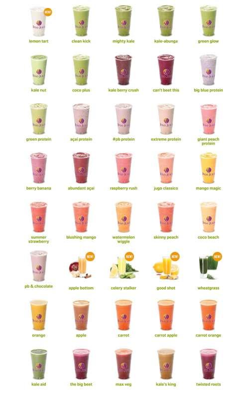 Jugo Juice menu in Regina, Saskatchewan, Canada