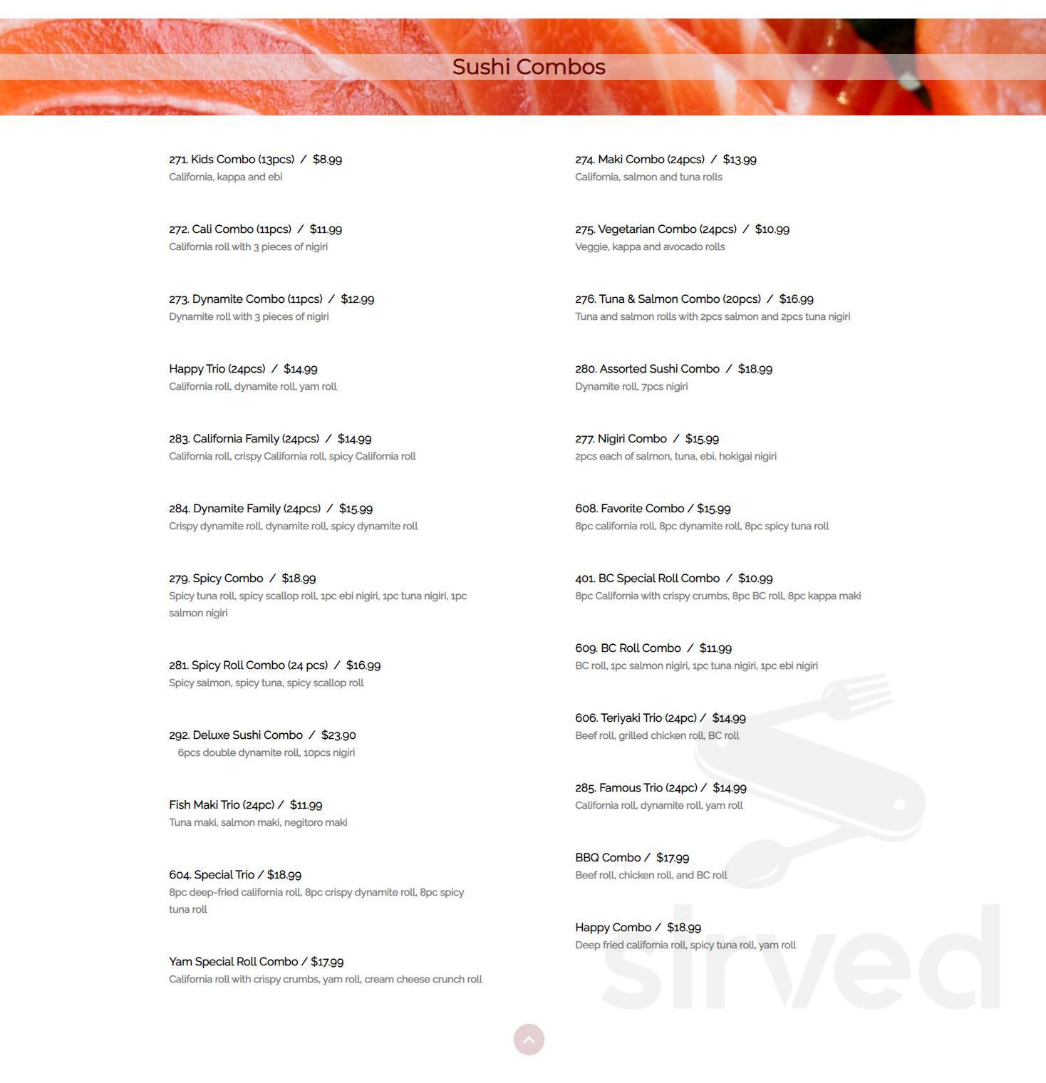 Menu - Langley Twp BC's Maple Teriyaki | Sirved